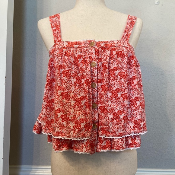 Altar'd State | Tops | Altard State Crop Top Red Ditsy Floral Button Up ...